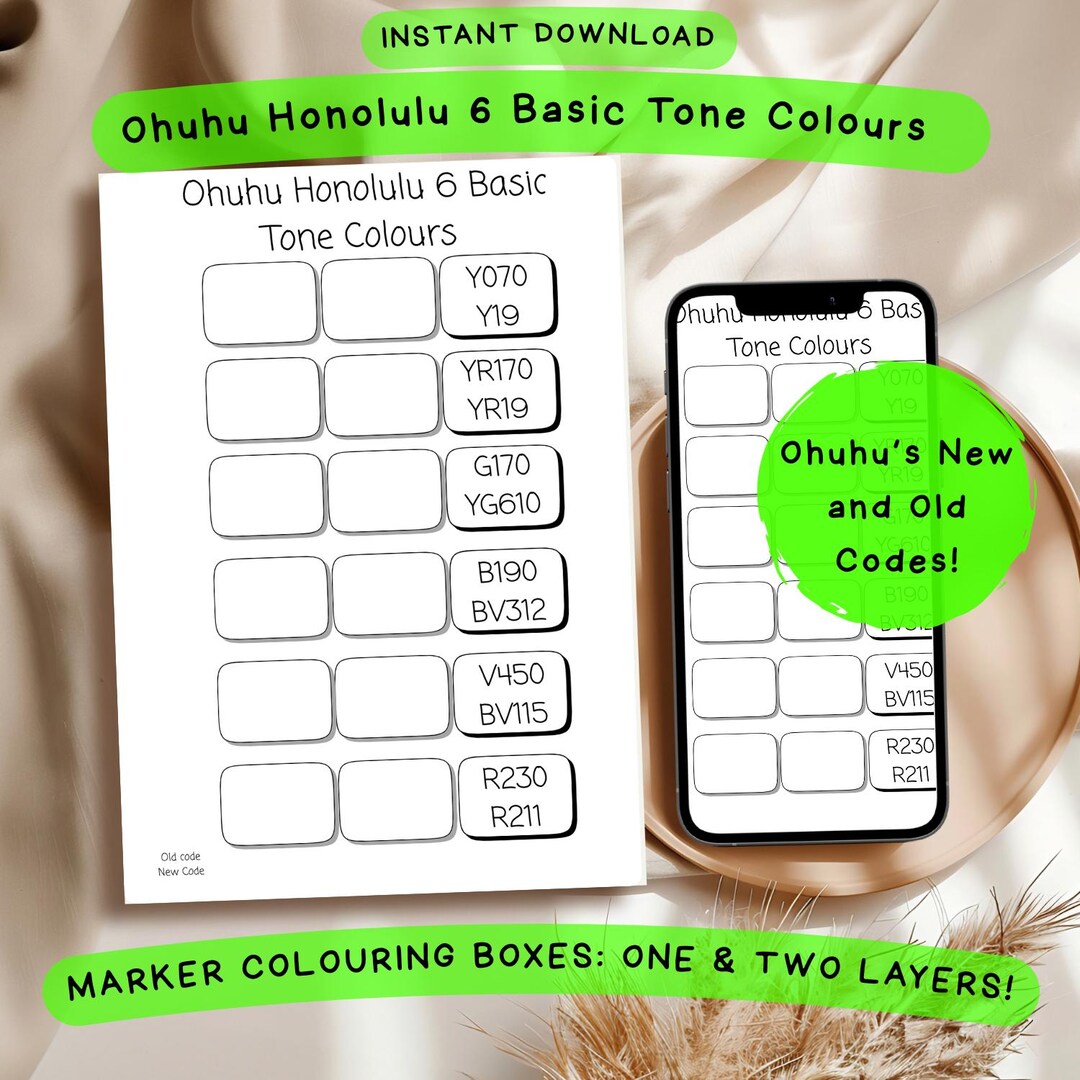 Ohuhu Honolulu 6 Basic Tone Colours Swatch Sheet • Printable PDF - Etsy