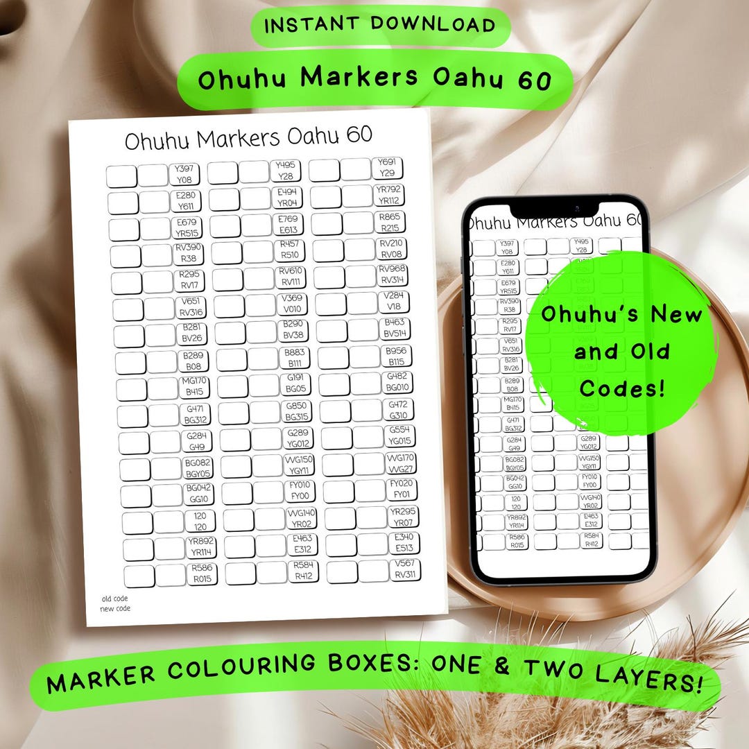 Ohuhu Oahu 60 Marker Swatch Sheet PDF | Digital Download - Etsy Australia