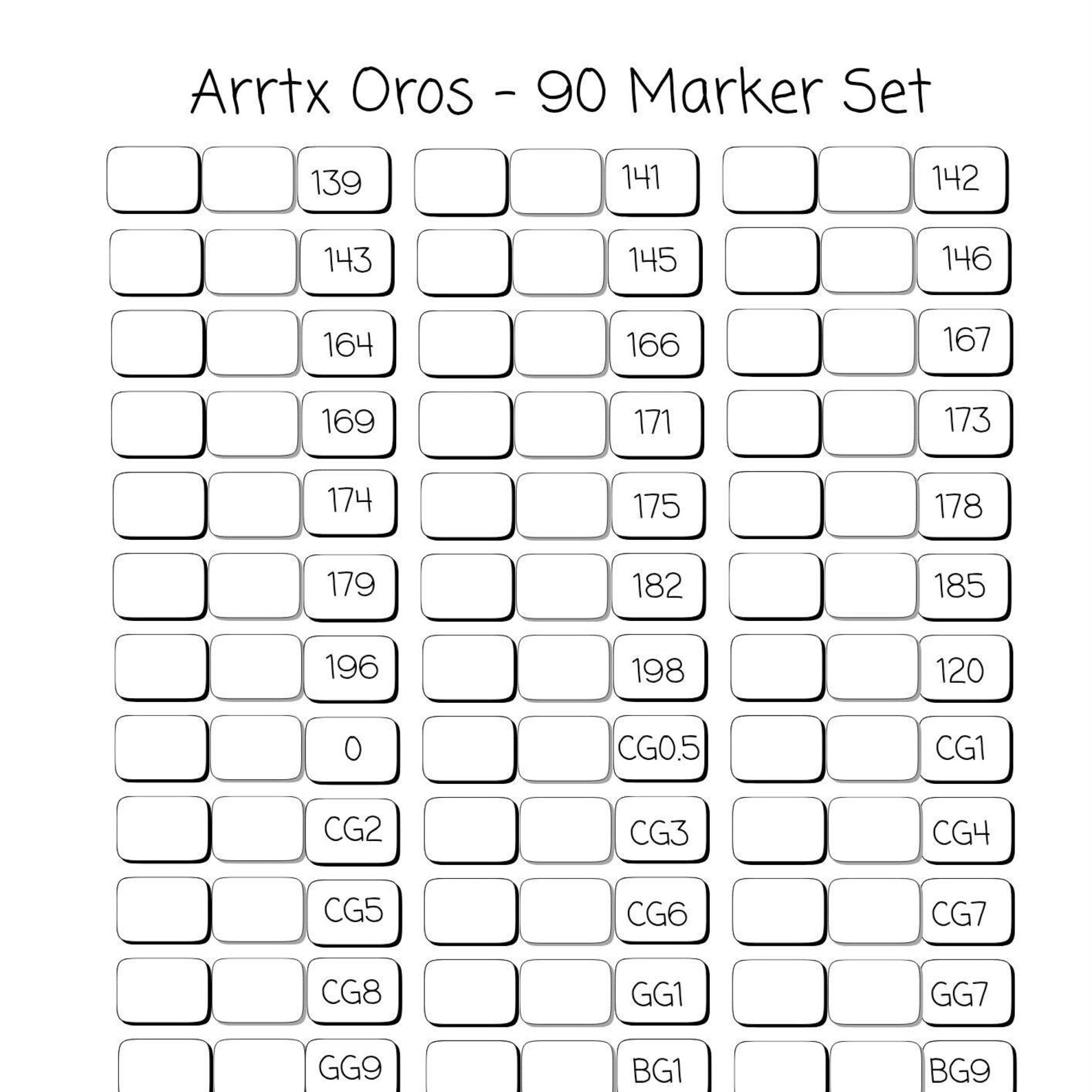 Arrtx Oros 90 Marker Swatch Sheet PDF – Customisable Blank Colour Chart ...