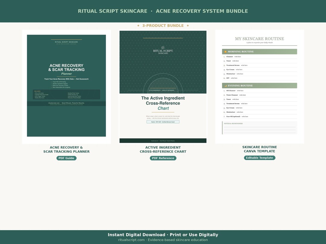 Acne Recovery Bundle | Scar Tracking Planner, Ingredient Conflict Chart ...