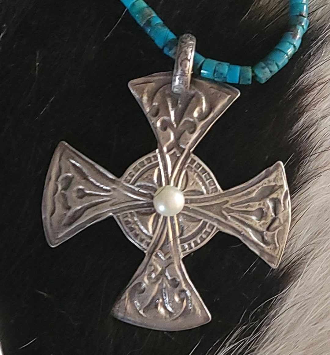 Southwest Style Sterling Turquoise Pearl Cross Necklace, Yellowstone ...