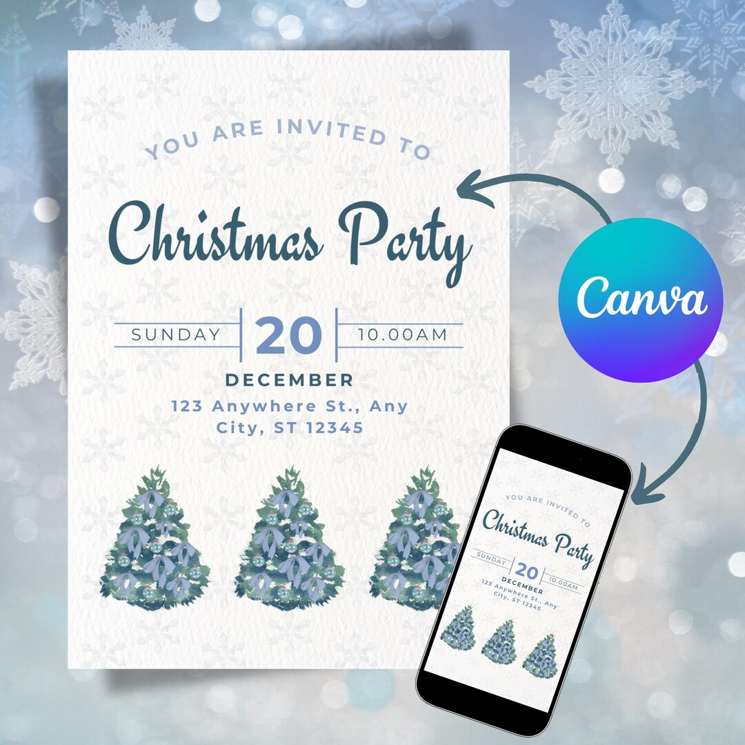 Editable Hamptons Blue Christmas Party Invitation Friendsmas Xmas ...