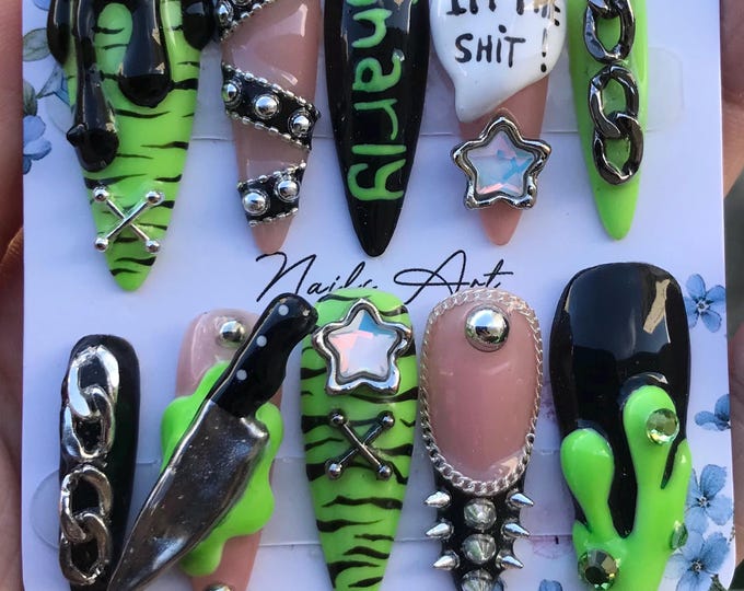 GNARLY by KATSEYE Customizable Gel X Press on Nails / "gnarly" / Katseye Nails / Kpop Nails / 3D ...