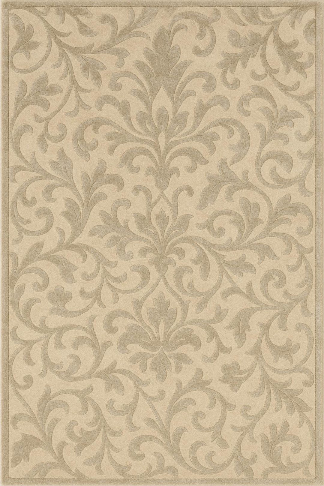 Elegant Beige Damask Scroll Rug – Hand-tufted Patterned Area Carpet. - Etsy