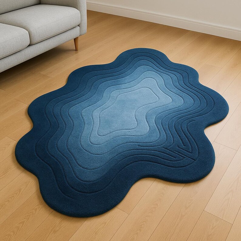 Layered Wave Design Carpet in Deep Blue Shades. - Etsy