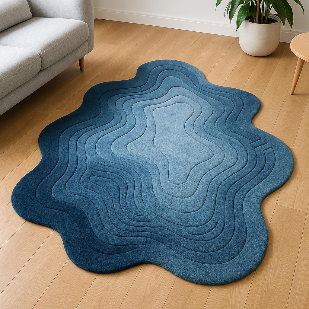 Layered Wave Design Carpet in Deep Blue Shades. - Etsy