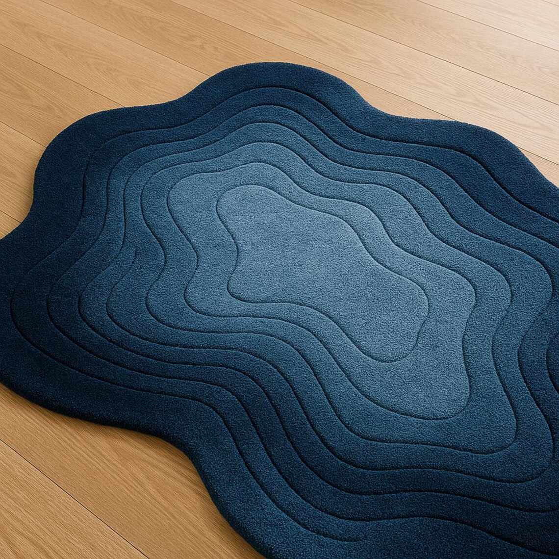 Layered Wave Design Carpet in Deep Blue Shades. - Etsy