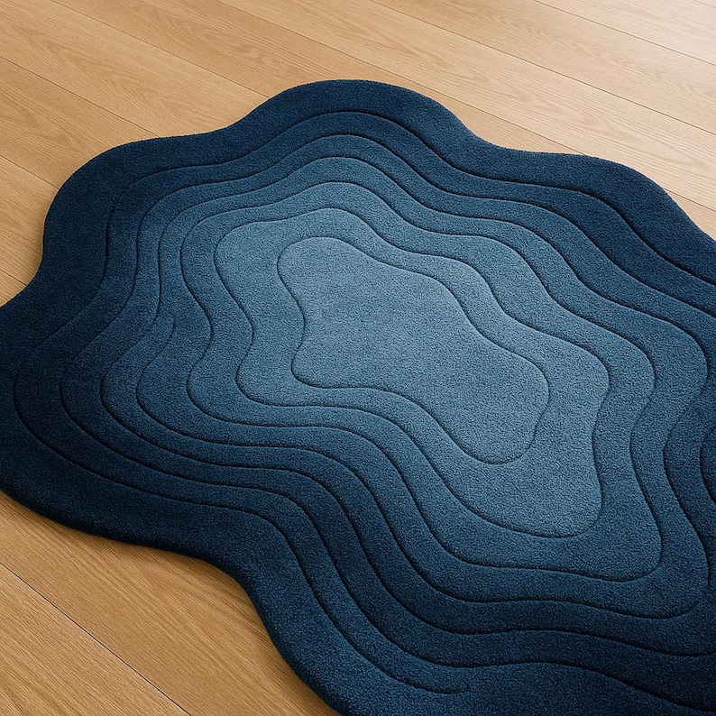 Layered Wave Design Carpet in Deep Blue Shades. - Etsy