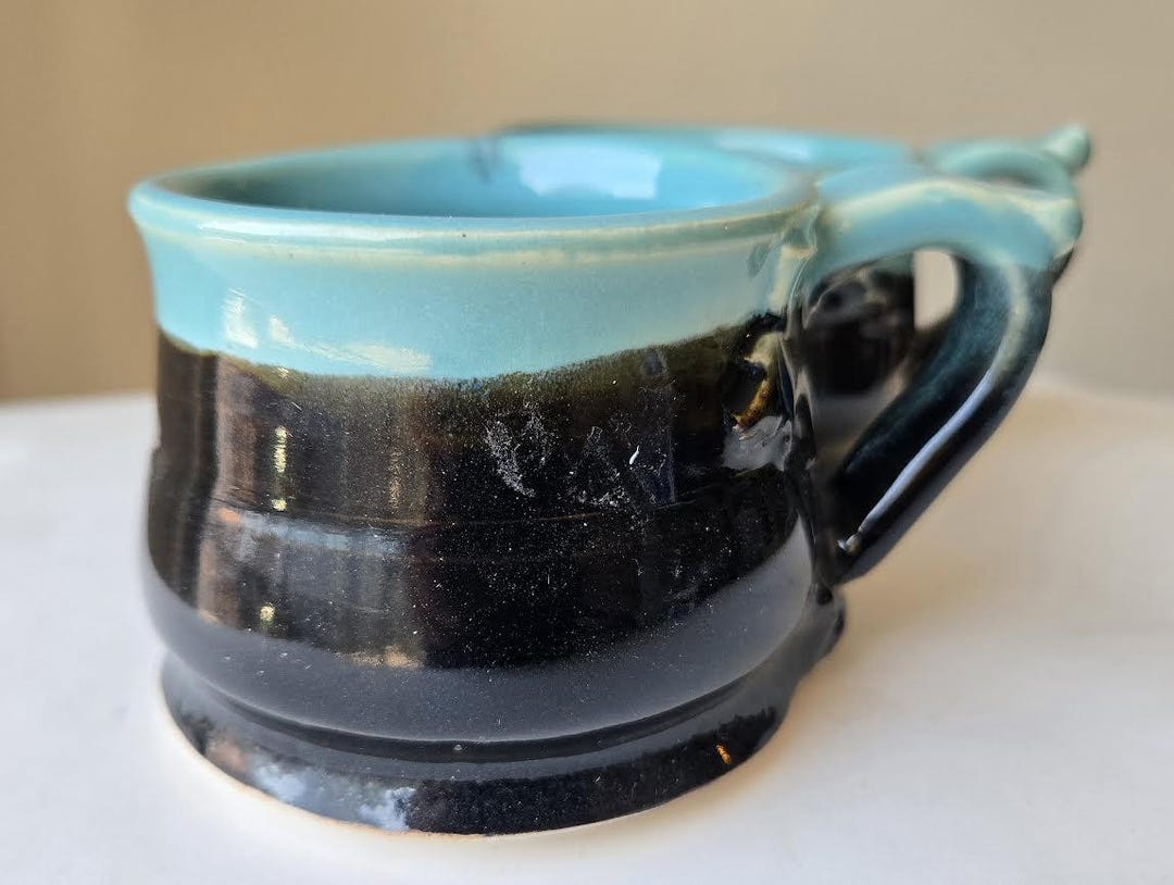 Pair of Black Mugs With Turquoise Rim and Interior - Etsy