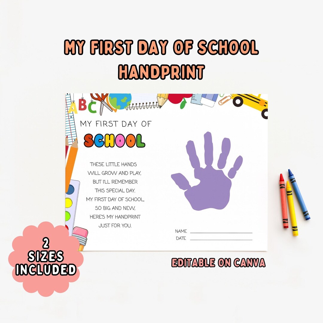 First Day of School Handprint Poem Craft Printable Keepsake for ...