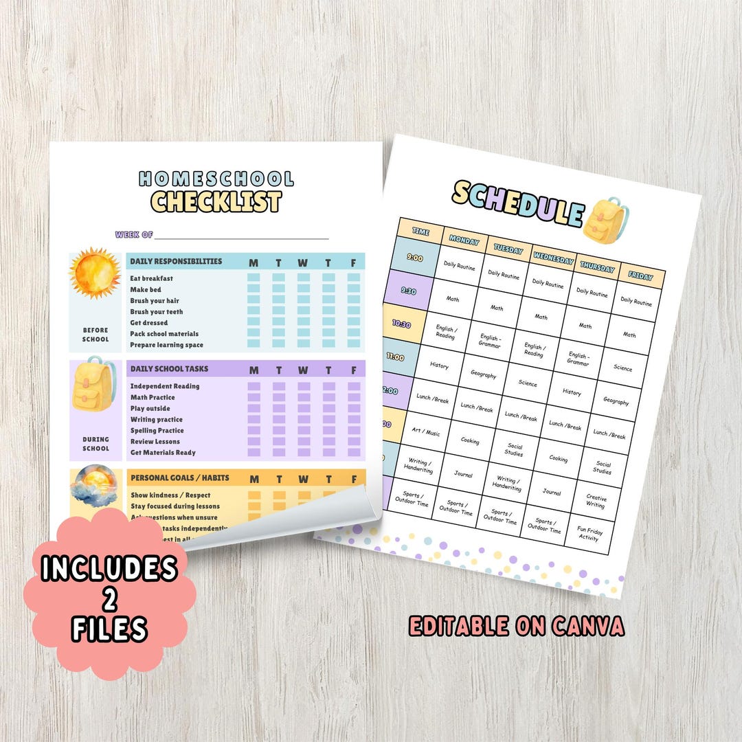 Editable Homeschool Checklist Daily Schedule Printable Student Planner ...