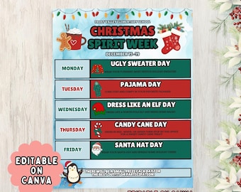 Winter Spirit Week Flyer Template, Editable Holiday School Event, PTO ...