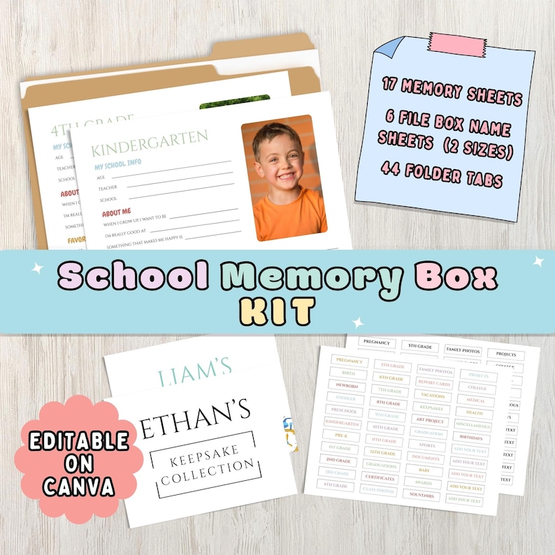 School Memory Box Printable Pages, Kids Keepsake Kit, First Day of ...