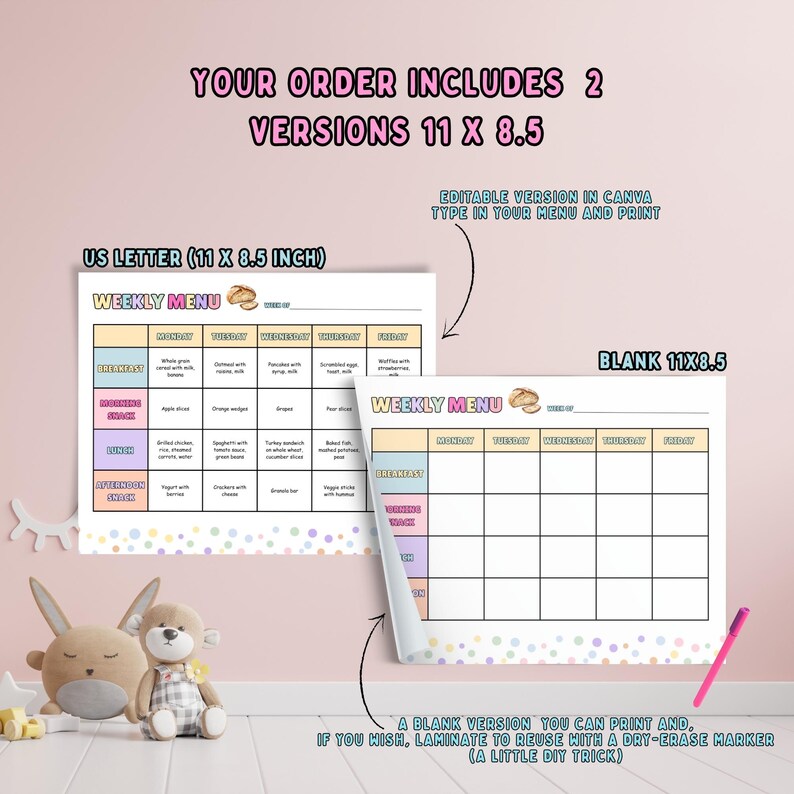 Daycare Weekly Menu, Editable Meal Planner, Printable Preschool Menu, Home School Template ...