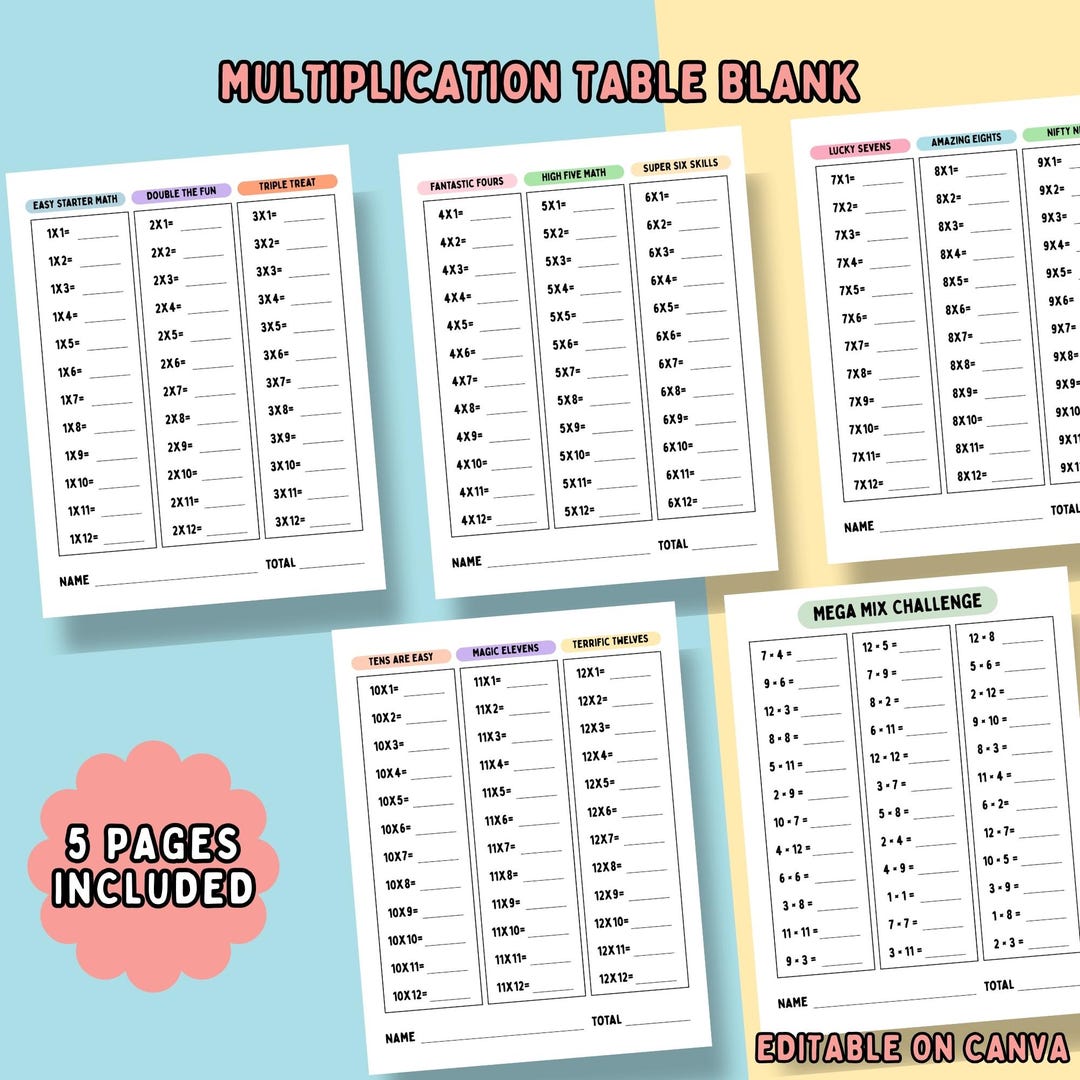 Printable Multiplication Worksheets, Blank Times Table, Math Drills ...