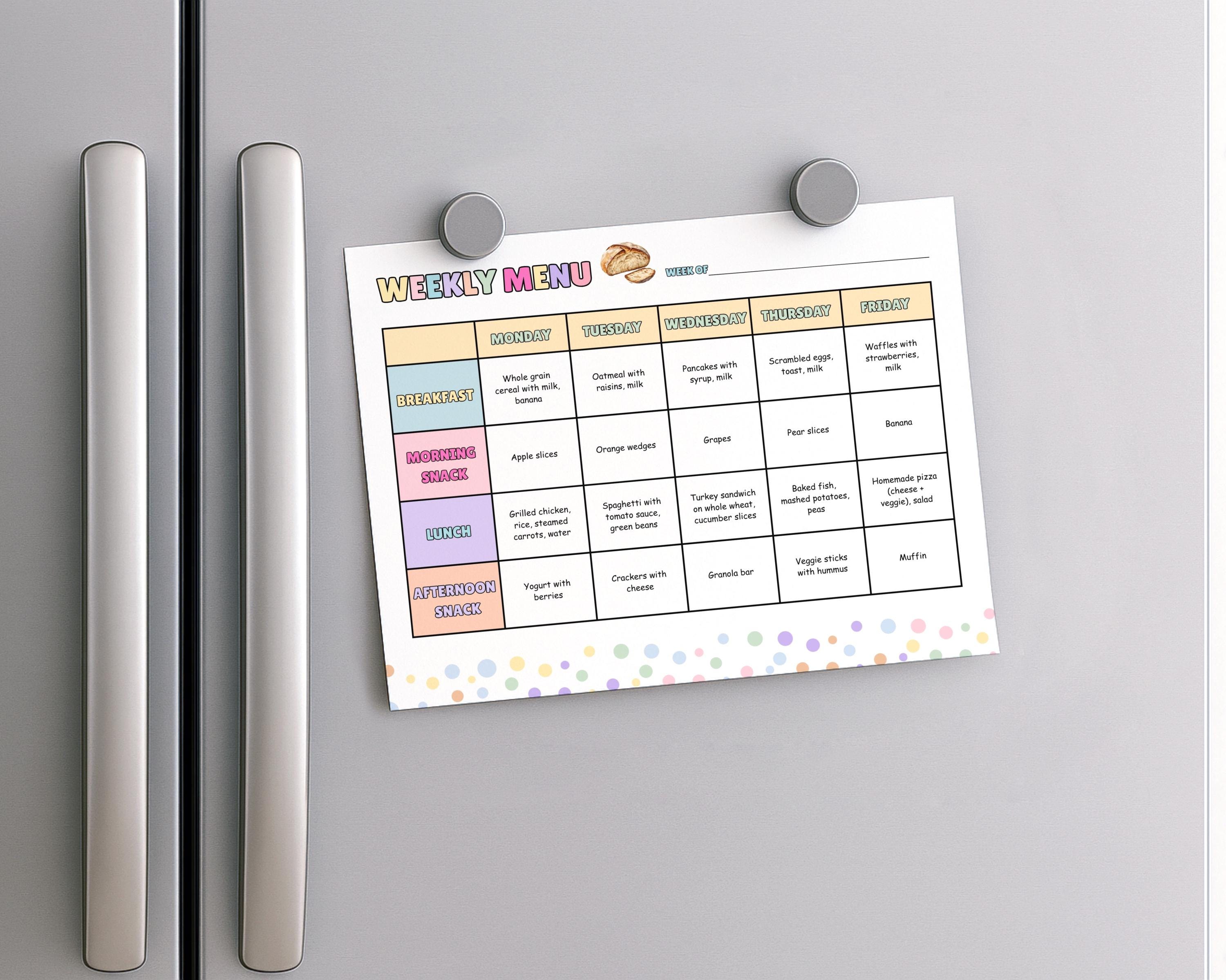 Daycare Weekly Menu, Editable Meal Planner, Printable Preschool Menu ...