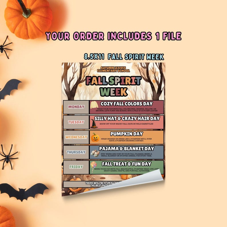 Fall Spirit Week Template, Editable School Event Schedule, Autumn ...