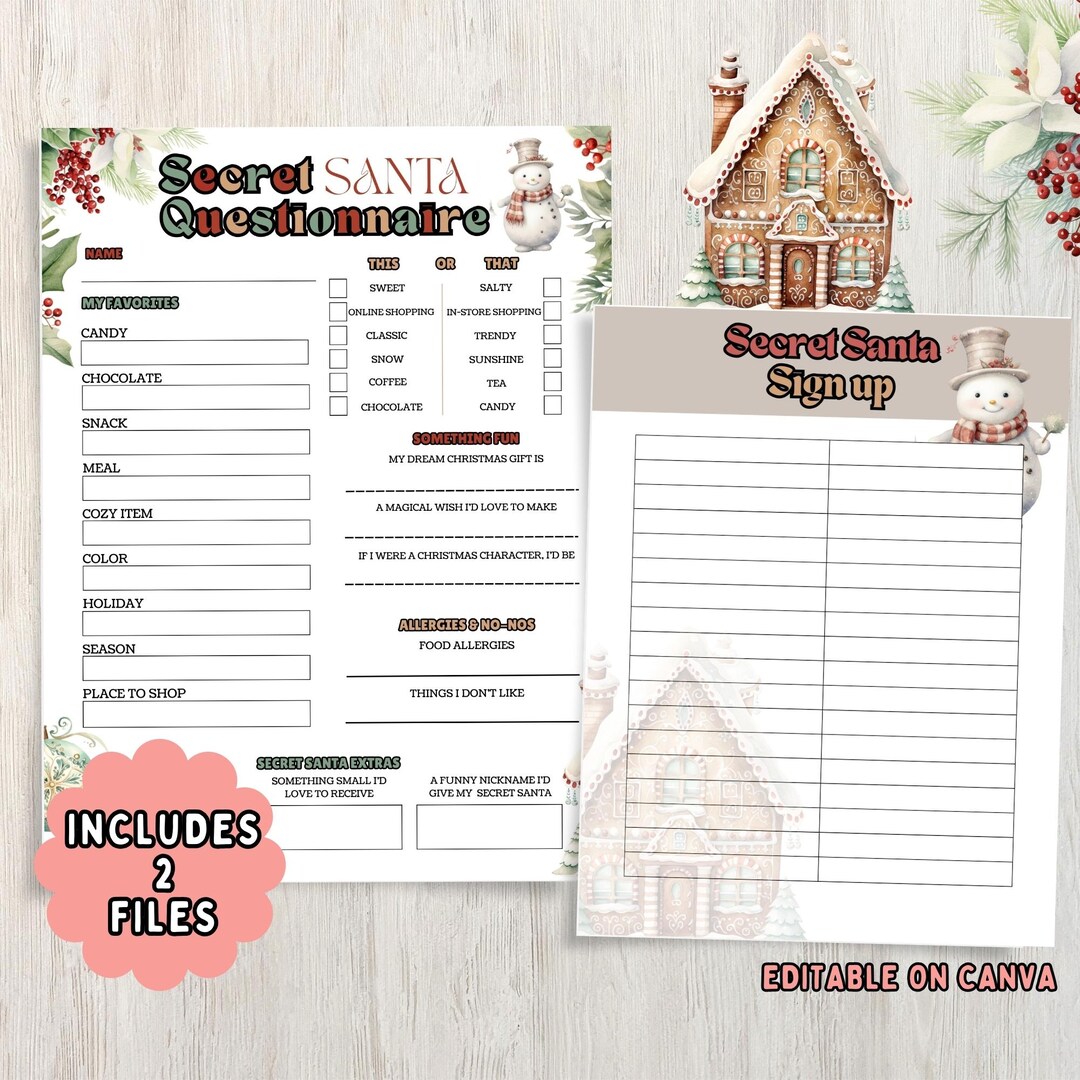 Secret Santa Questionnaire School Printable Christmas Gift Exchange ...