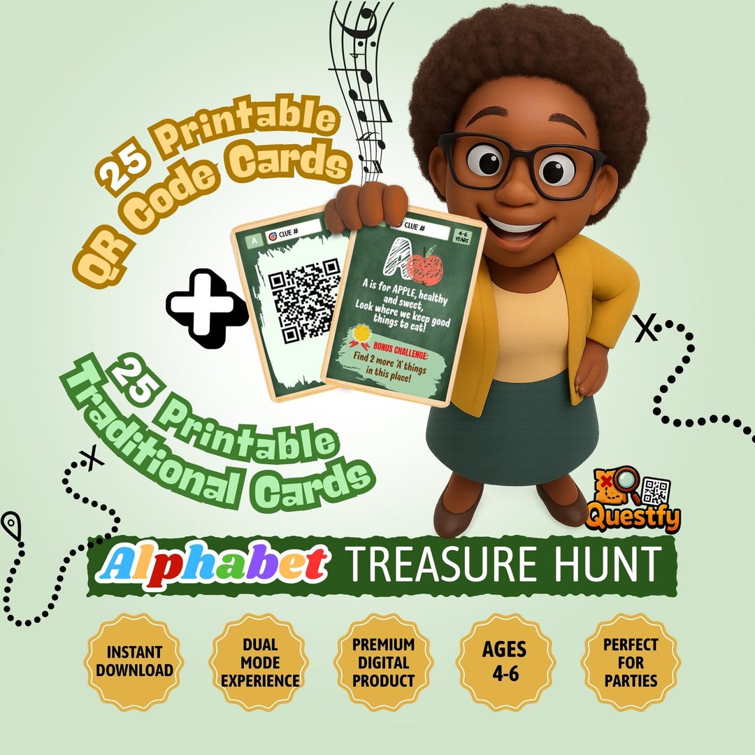Alphabet Treasure Hunt: QR Code & Printable Clues Game (ages 4-6 ...