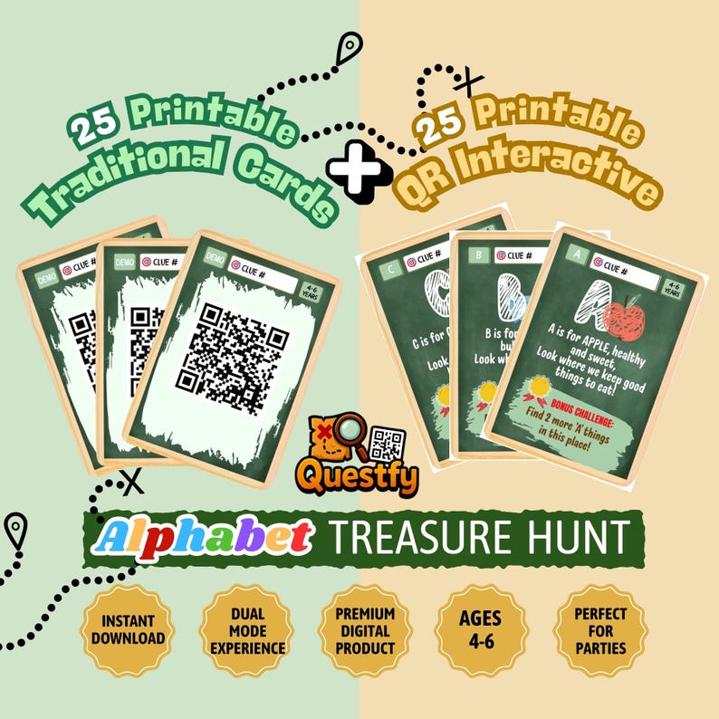 Alphabet Treasure Hunt: QR Code & Printable Clues Game (ages 4-6 ...