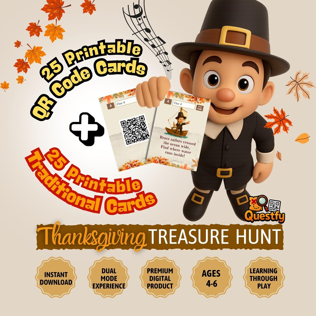 Thanksgiving Treasure Hunt: Dual Mode QR Code & Cards - Ages 4-6 ...