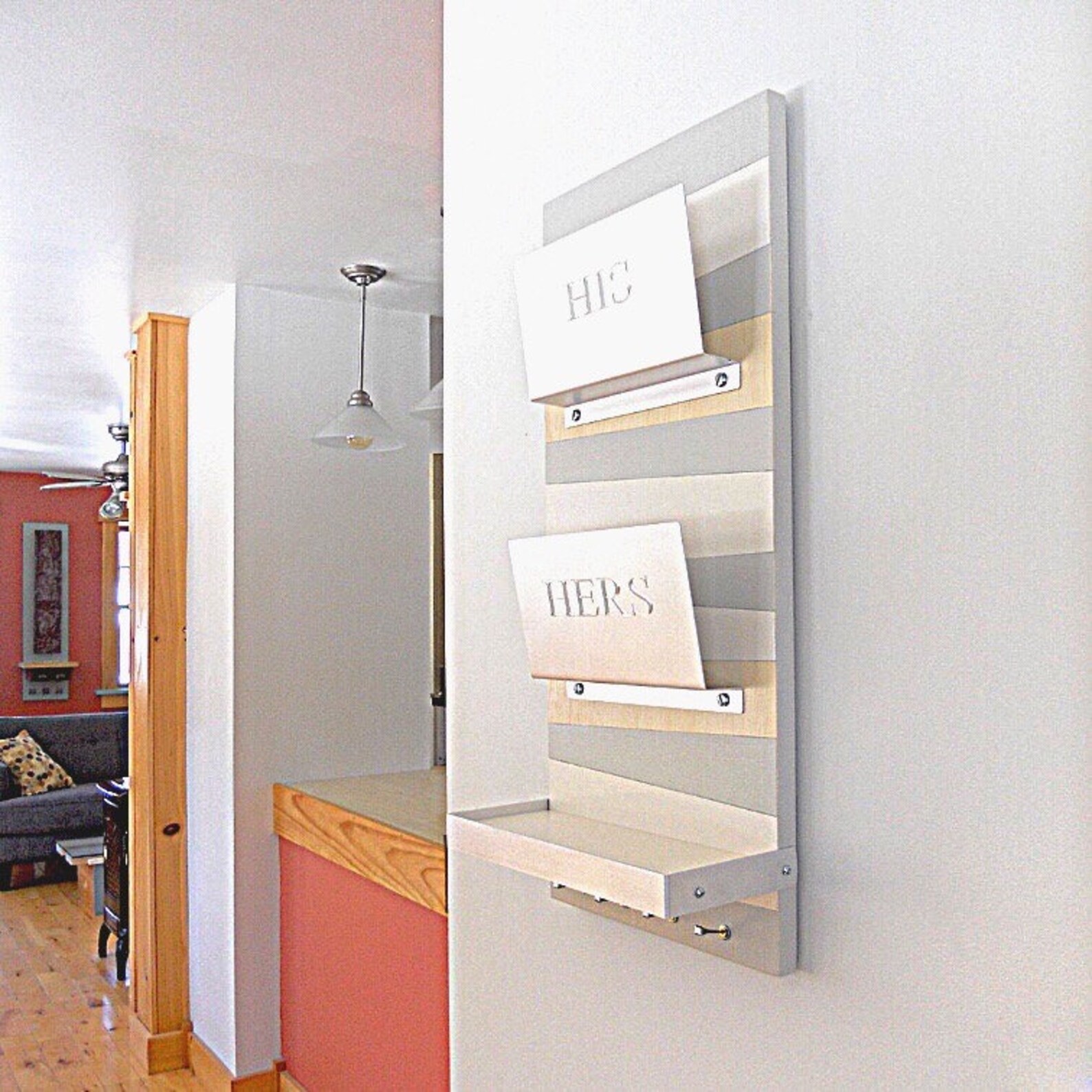 Geometric Mail Organizer, Personalized Couples His Her Engraved, Unique ...