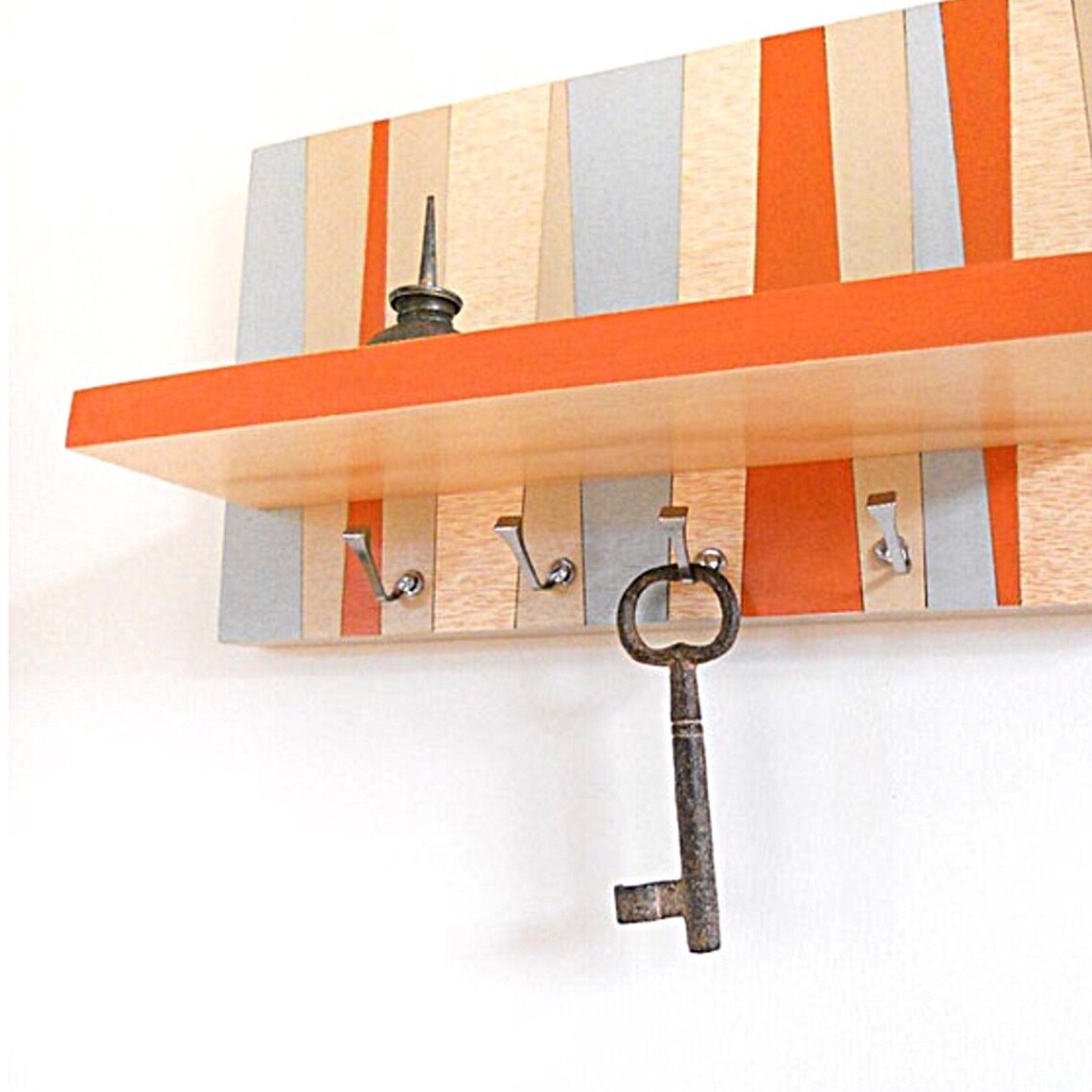 Wall Art Shelf, Entry Decor, Key Hooks, Modern Linear Design, Nautical ...