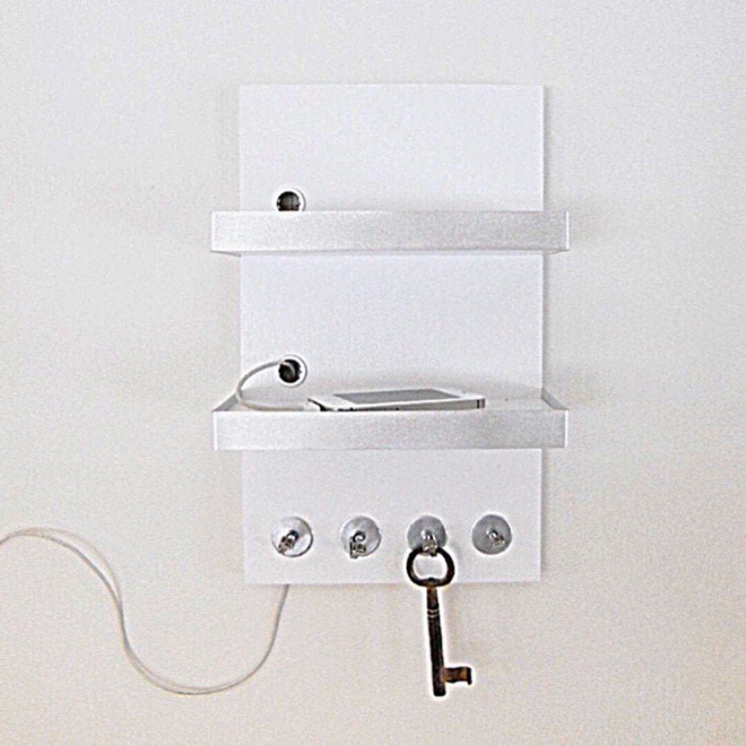 IPhone Charging Station, Modern Wooden Wall Mount Unit With Hooks and ...