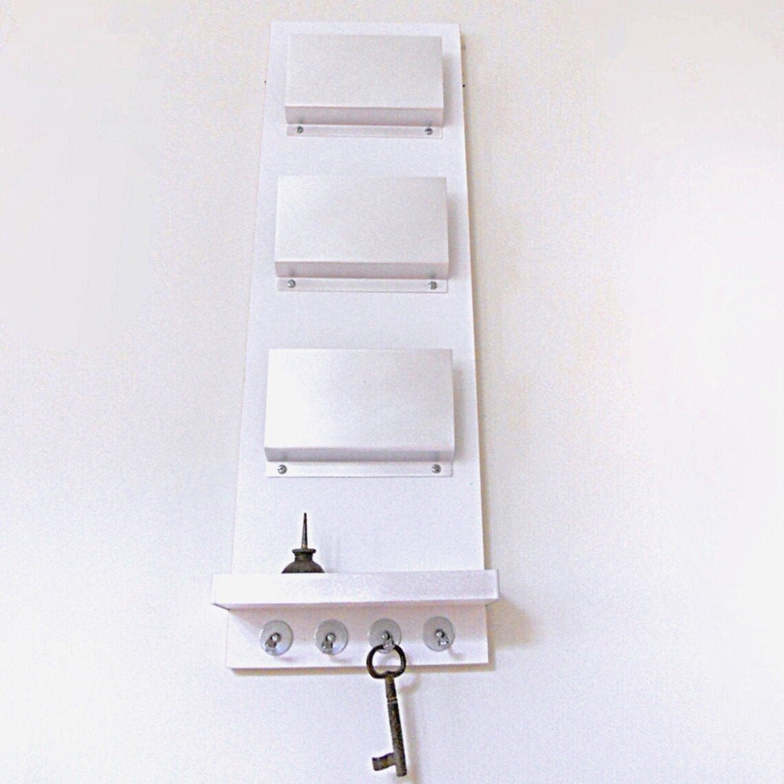 Modern Mail Holder, Wooden Wall Mount Mail Organizer With Shelf & Key ...