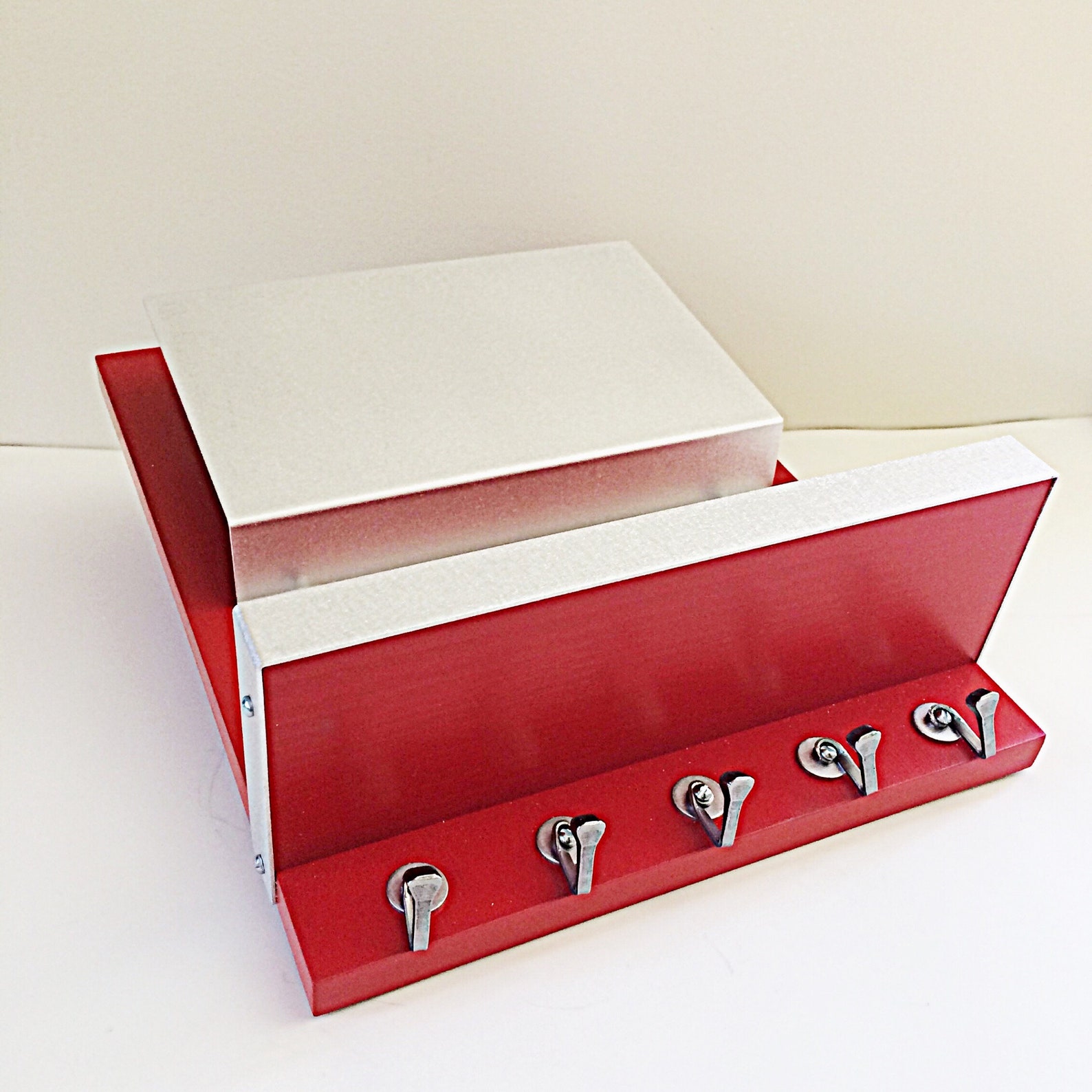 Wall Mount Organizer With Shelf and Key Hooks Modern Mail | Etsy