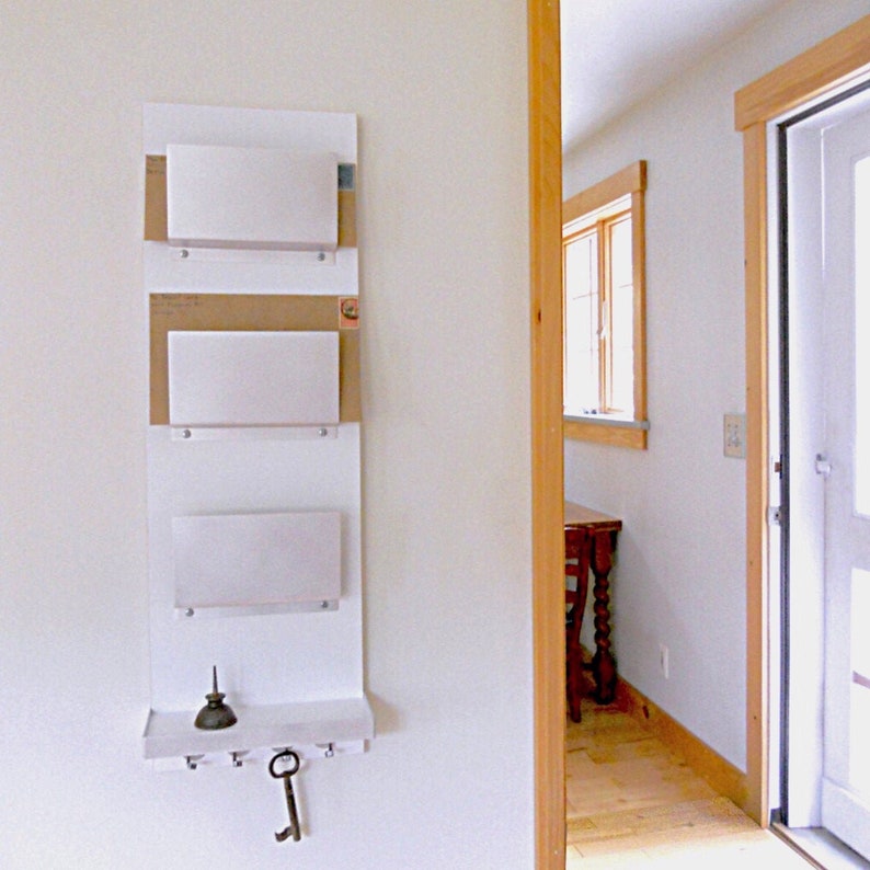 Modern Mail Holder, Wooden Wall Mount Mail Organizer With Shelf & Key ...