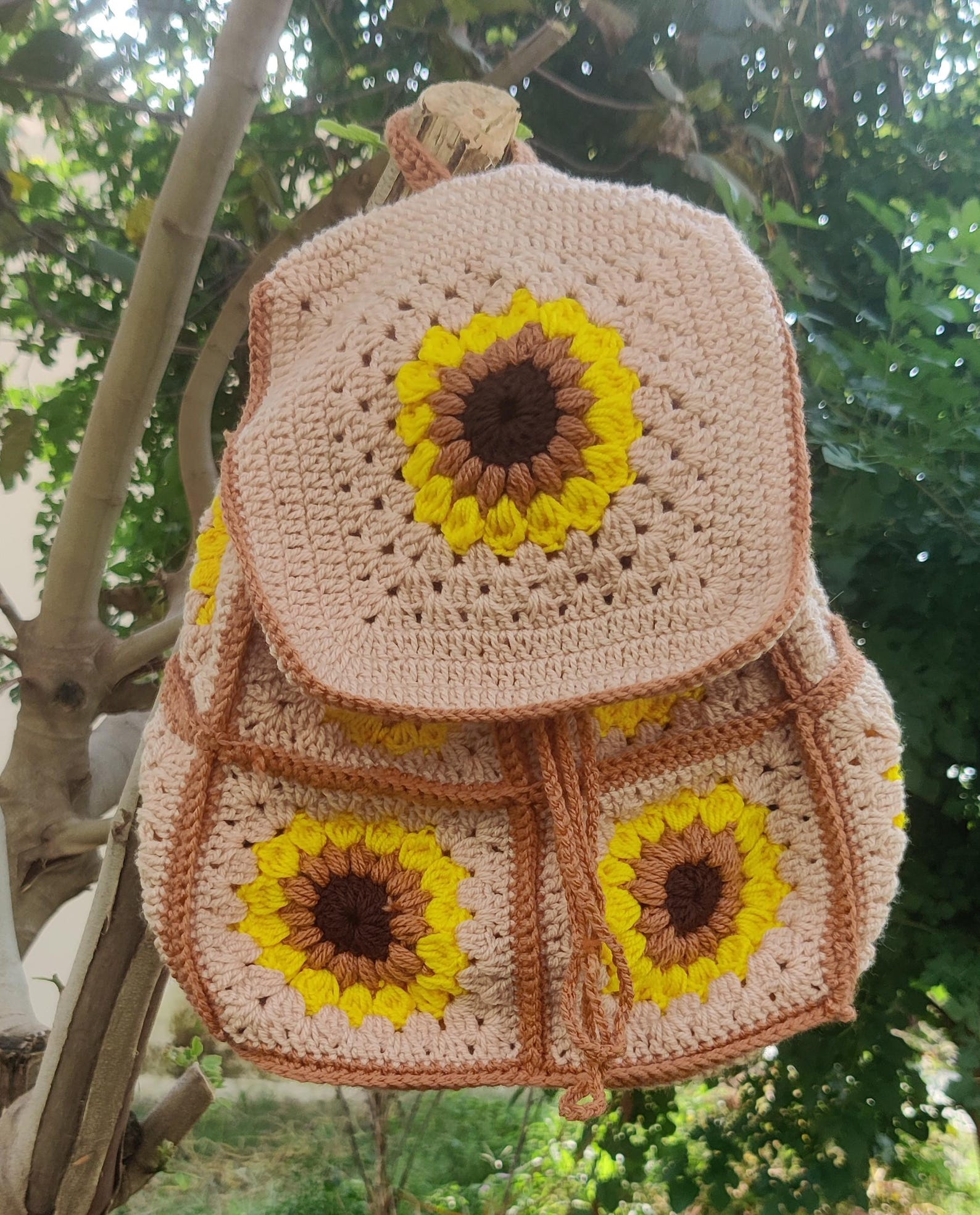 Crochet Sunflower Granny Square Bag Pattern: Boho Backpack PDF (digital ...