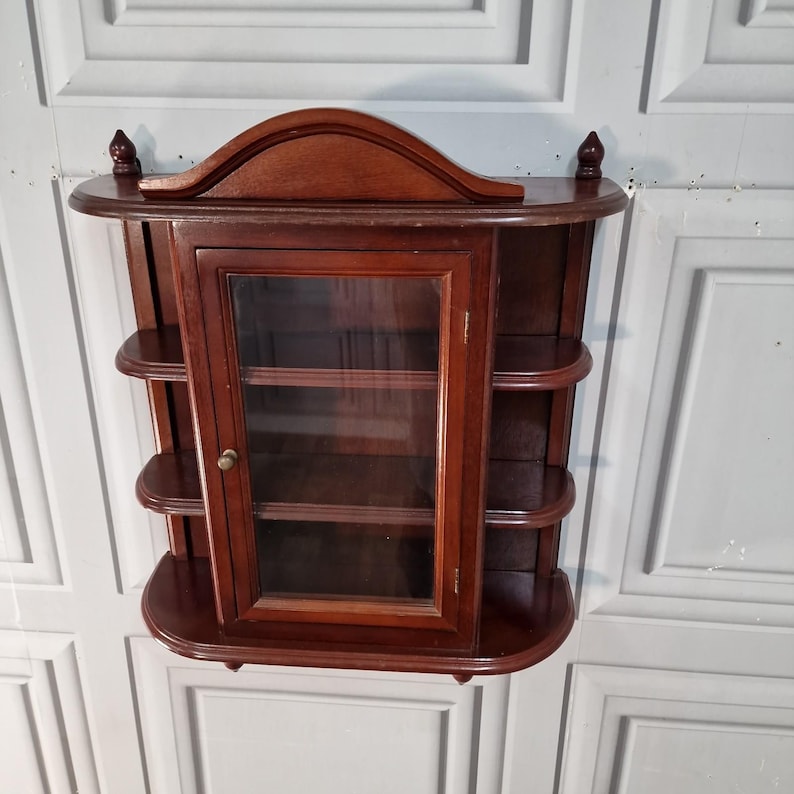 Vintage Wall Cabinet Glazed Display Cupboard Shelves - Antique Mahogany ...