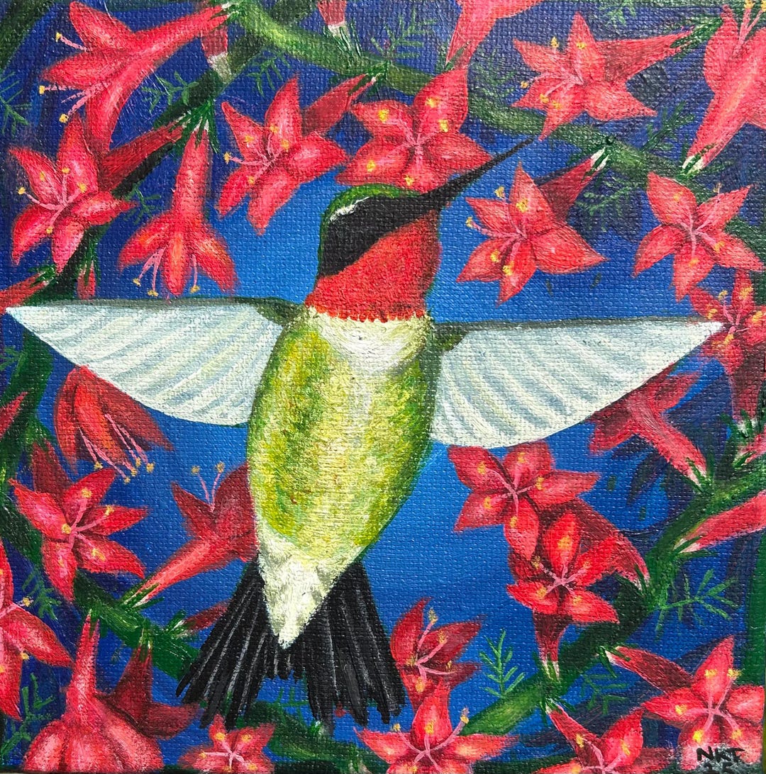 Ruby-throated Hummingbird Garden Art Print: "humming Through the Garden ...