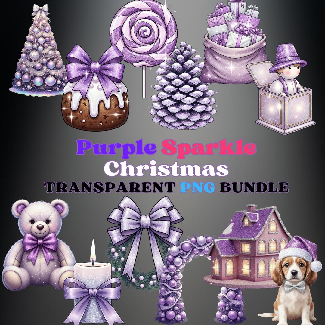 Purple Christmas Clipart: Sparkle PNG Bundle for Cricut (digital ...