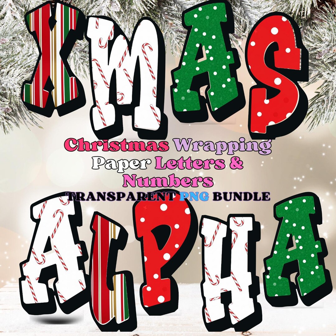 Christmas Wrapping Paper Alphabet Letters and Numbers. (digital ...