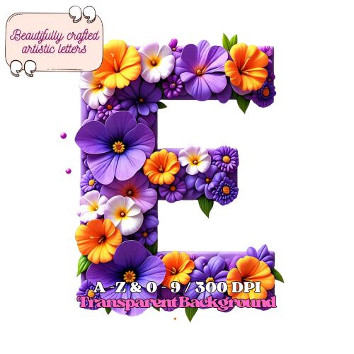 Purple Floral Alphabet PNG: Flower Letters & Numbers (digital Download ...