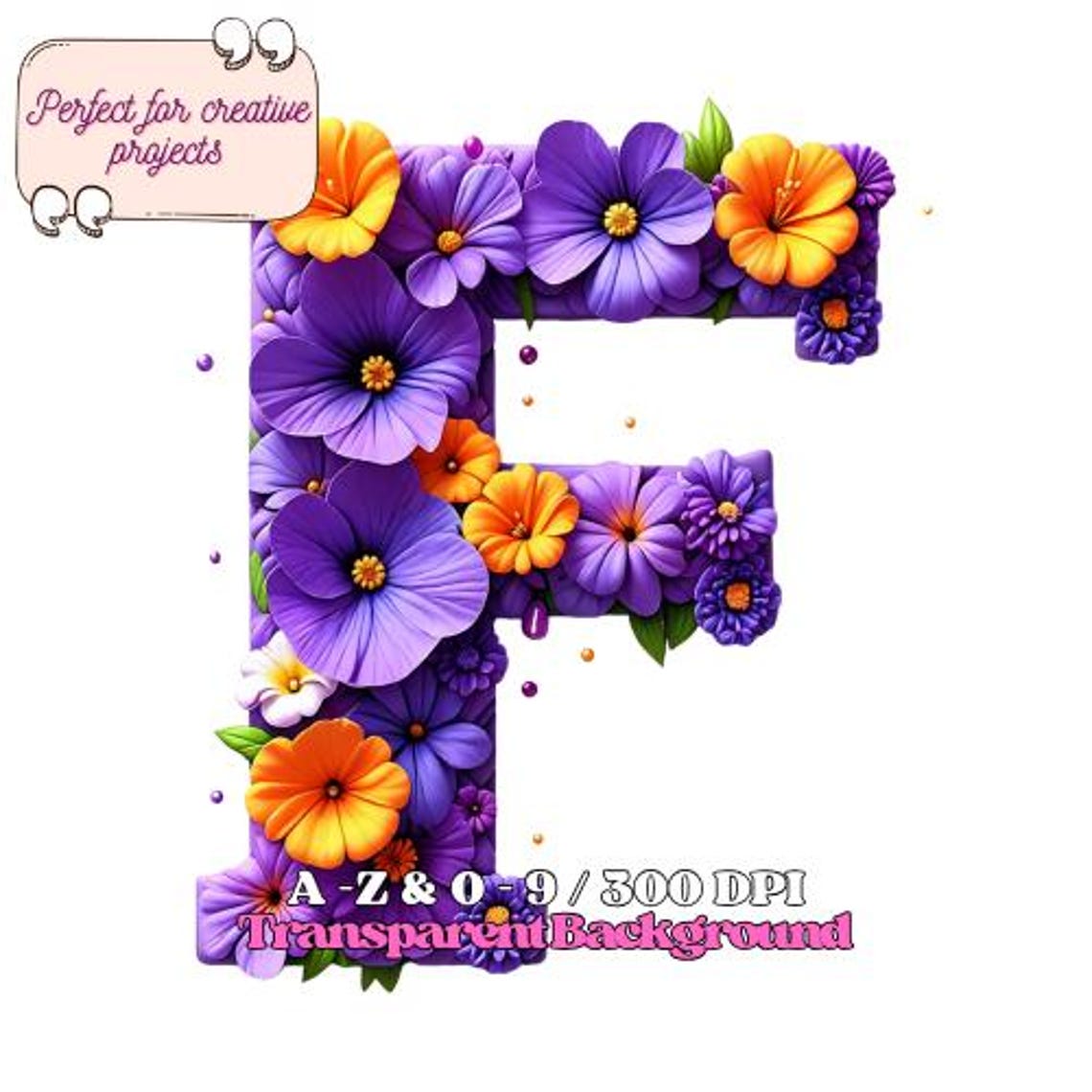 Purple Floral Alphabet PNG: Flower Letters & Numbers (digital Download ...