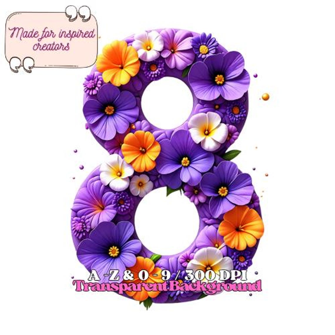 Purple Floral Alphabet PNG: Flower Letters & Numbers (digital Download ...
