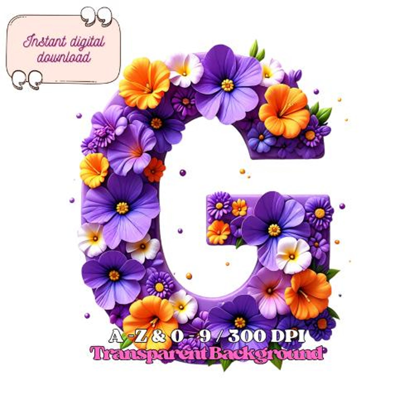 Purple Floral Alphabet PNG: Flower Letters & Numbers (digital Download ...