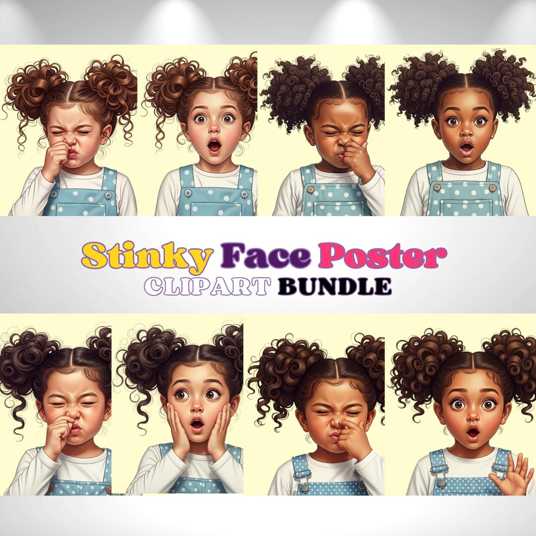 Funny Kids Faces Clipart: Stinky Cartoon Expressions (digital Bundle ...