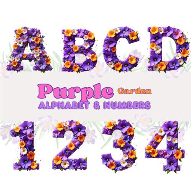 Purple Floral Alphabet PNG: Flower Letters & Numbers (digital Download ...