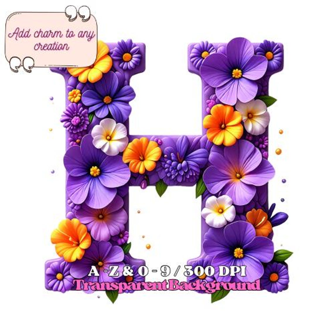 Purple Floral Alphabet PNG: Flower Letters & Numbers (digital Download ...