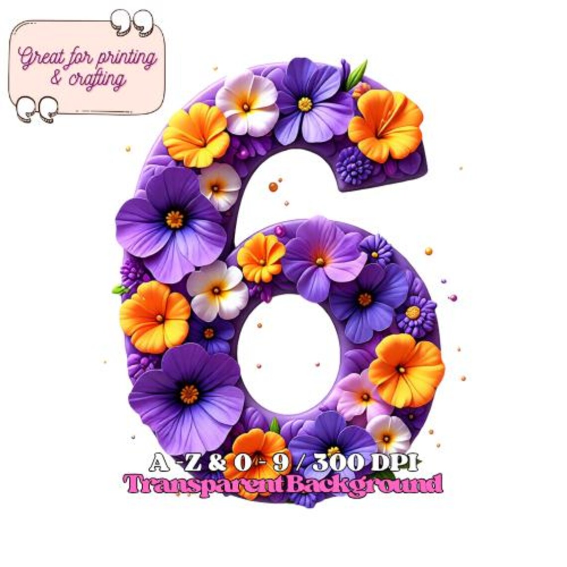 Purple Floral Alphabet PNG: Flower Letters & Numbers (digital Download ...