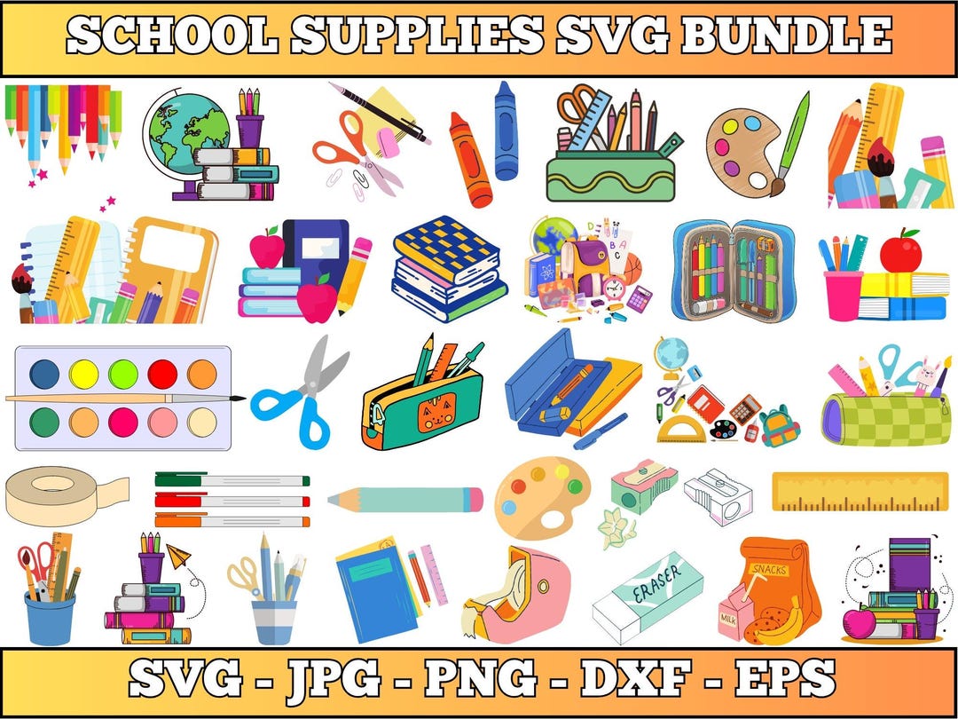 School Supplies Clipart: SVG, PNG, Cricut & Canva Files - Etsy
