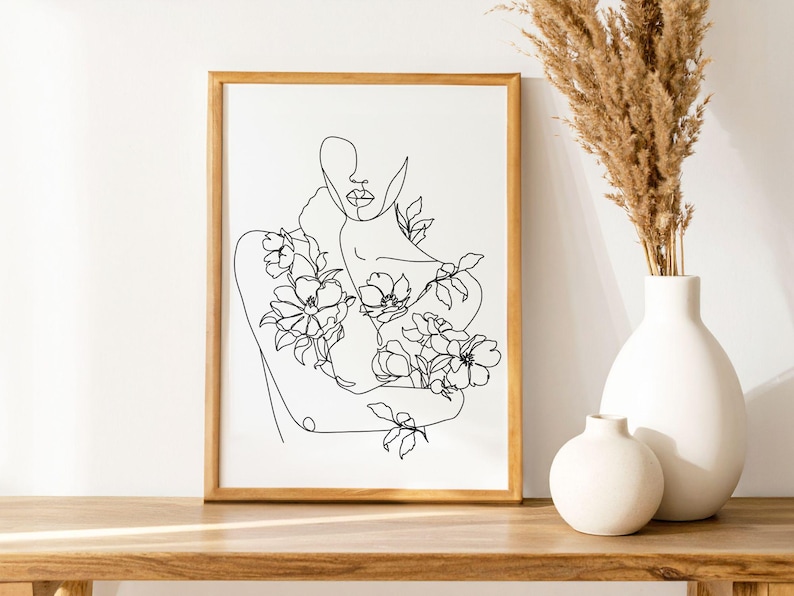 Floral Woman Line Art SVG Bundle: Flower Face Design (digital Download ...
