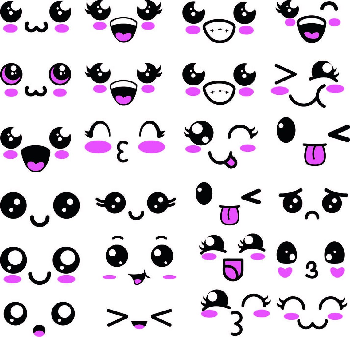 Cartoon Emotion Faces SVG Bundle: Kawaii Clipart (digital Download) - Etsy