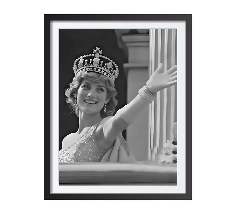 Princess Diana Poster, Princess of Wales, Black and White, Vintage ...