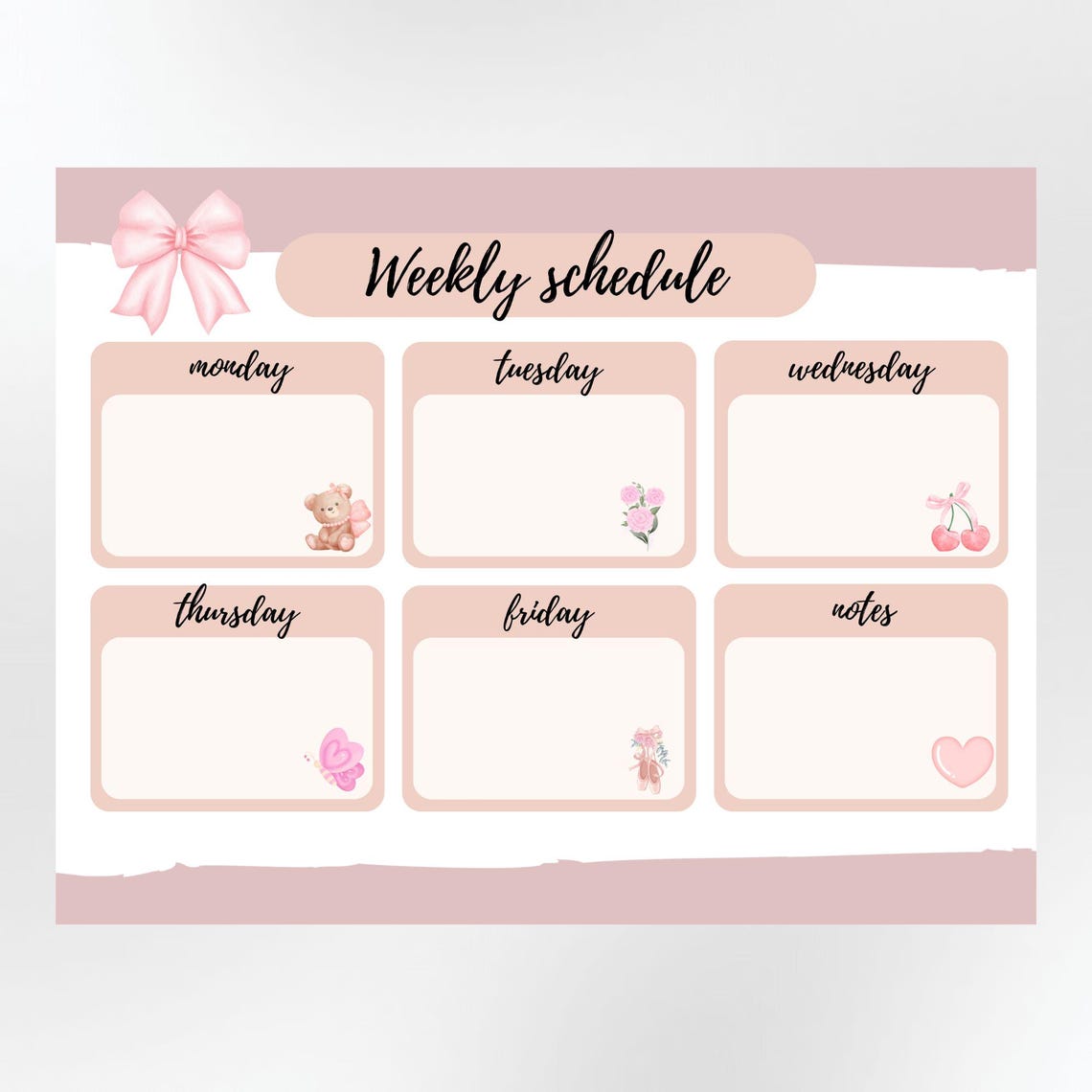 Printable Kids Weekly Schedule – Coquette Theme | Homeschool Planner ...
