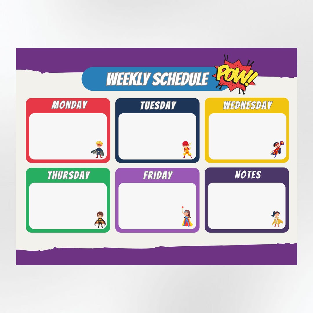 Printable Kids Weekly Schedule – Superheroes Theme | Homeschool Planner ...